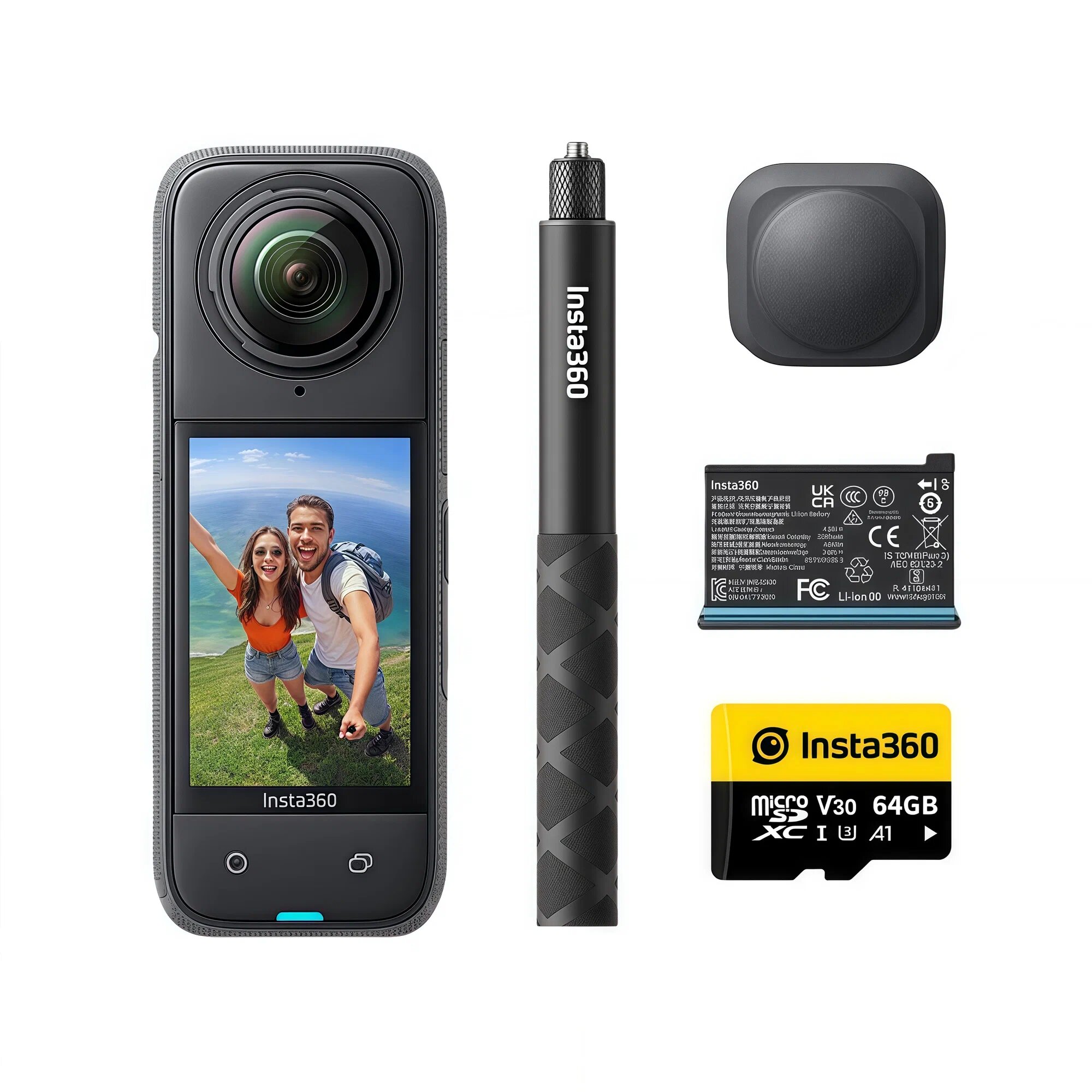 Экшн-камера Insta360 X4 Starter Bundle с картой памяти 64ГБ – 8K, водонепроницаемая 360° широкоугольная съемка 4K видео