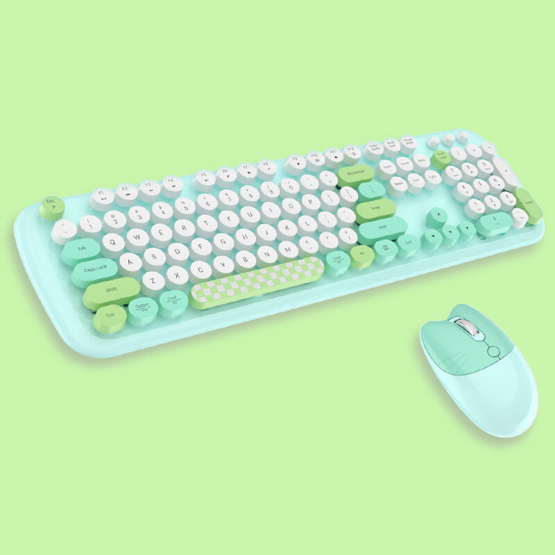 Набор клавиатура и мышь Geezer Wireless Cute Girl, 2.4G, USB, фотоэлектрический, зеленый