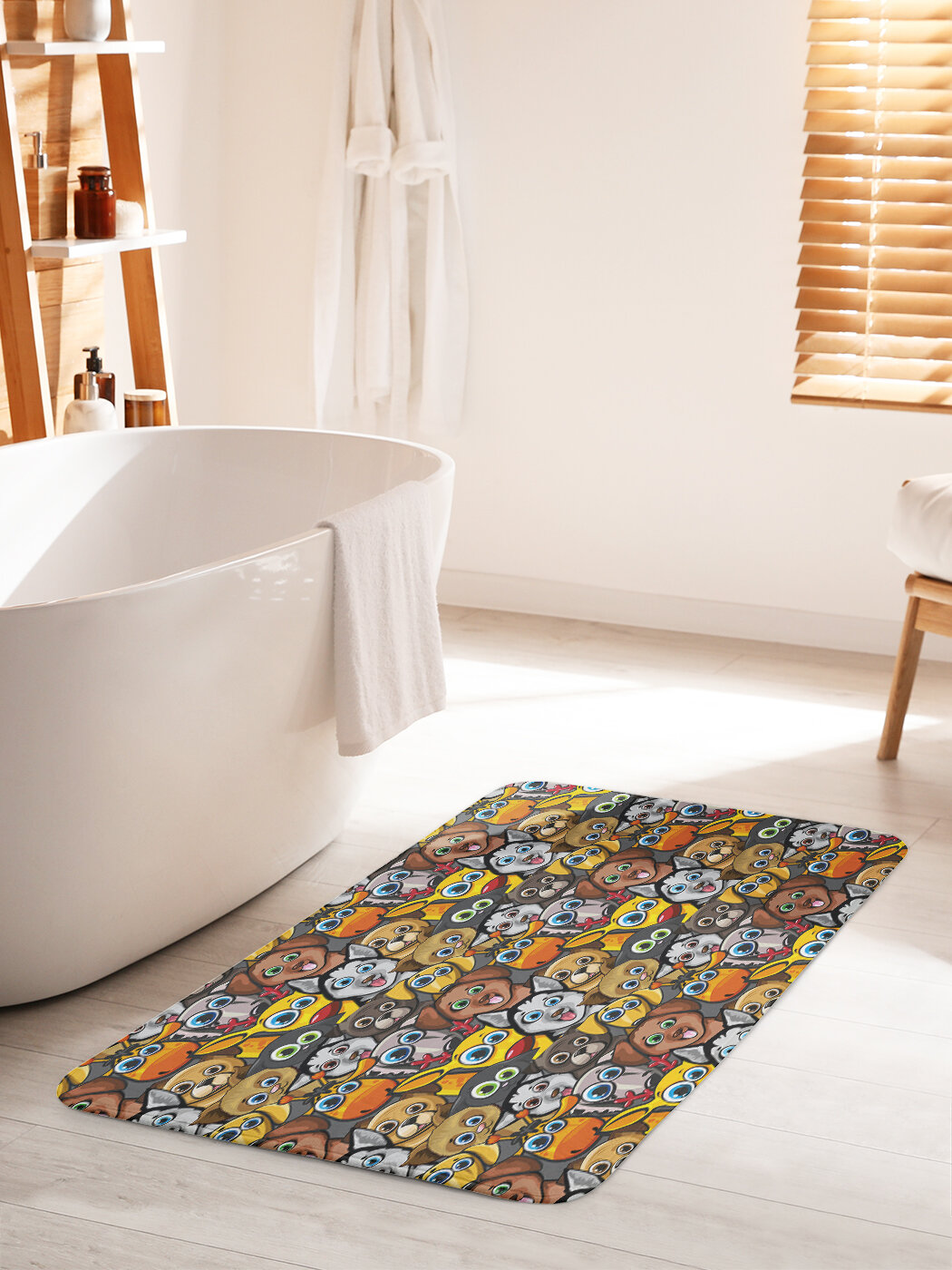 Коврик для ванной комнаты и туалета противоскользящий "Собачьи мордашки" 60х100 см, JoyArty, серия 23 февраля