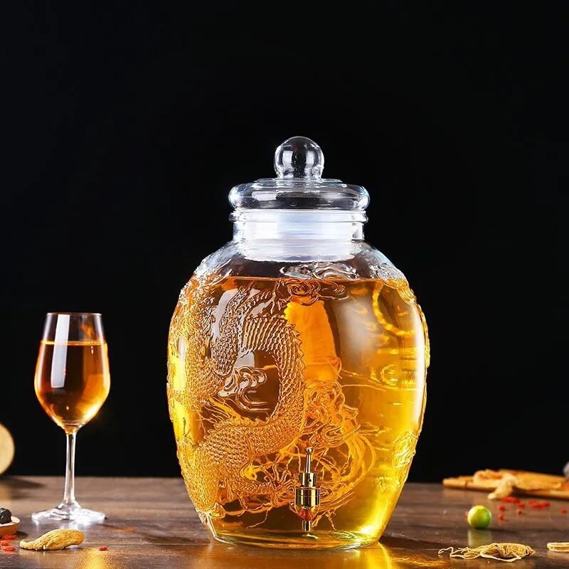 Бесплатная доставка стеклянной бутылки для вина с краном 5kg 10kg, винной банки, бутылки для женьшеня, емкости для виноделия, винного сосуда, герметичной банки.