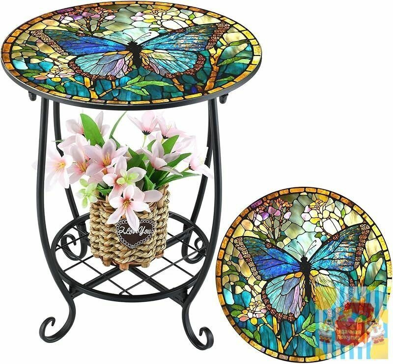 Маленький мозаичный декоративный столик для двора