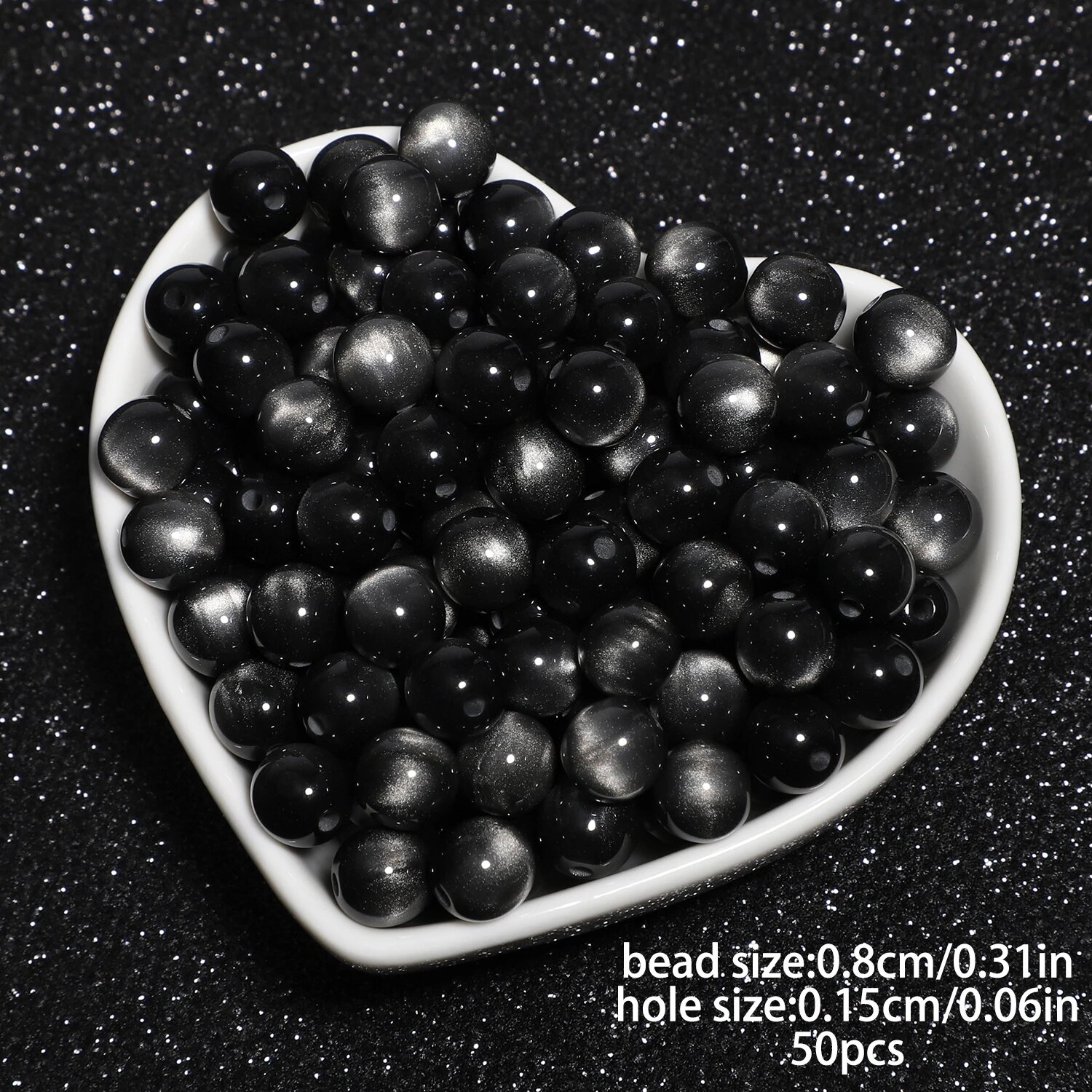 LNMBII 8 мм смоляные бусины кошачий глаз разноцветные 50 шт Черный, black