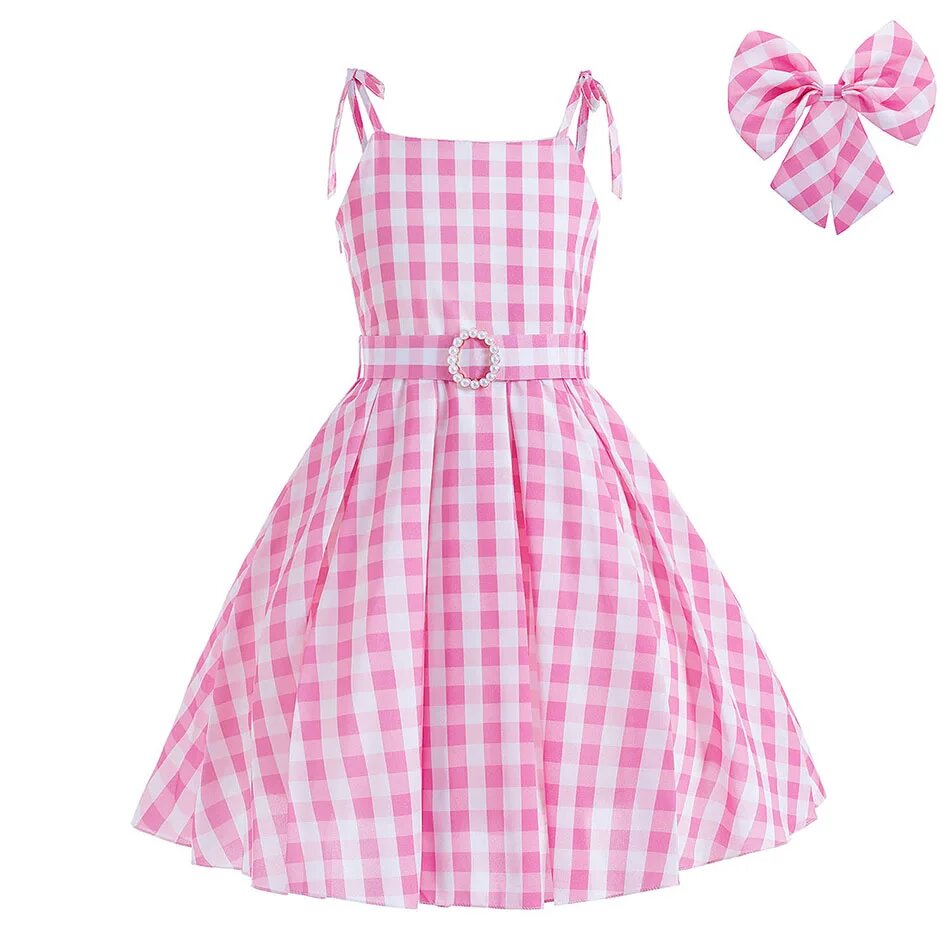 Детское платье розовое в клетку, Size 130, DH38