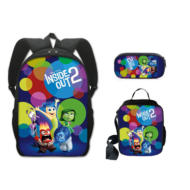 Cross-Border Inside Out 2 Фильм Набор из трех предметов Рюкзак Мешок для еды Сумка для ручек Чехол для рюкзака с принтом Новый стиль