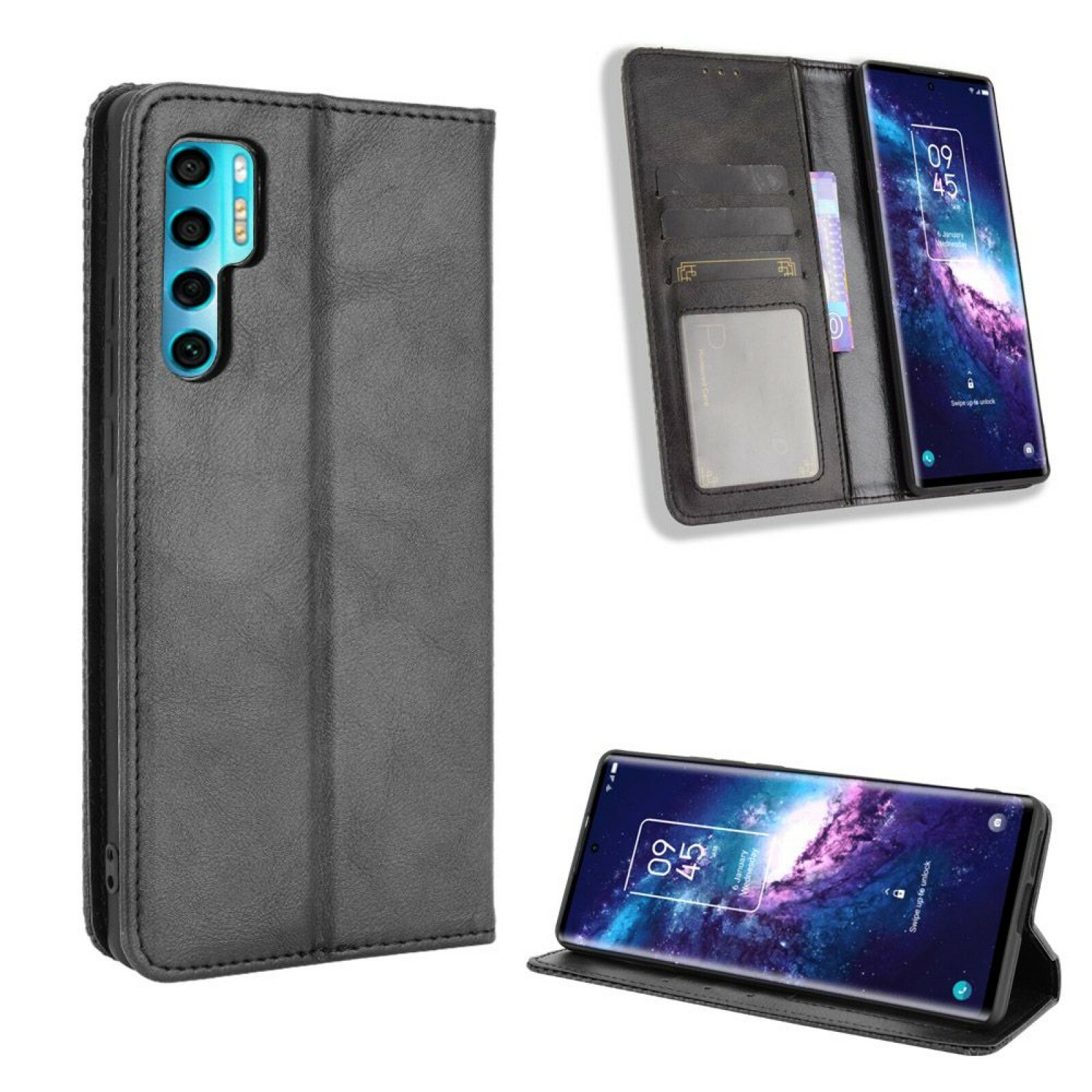Флип-чехол MyPads для TCL 20 Pro 5G с портативным кошельком и кронштейном, черный