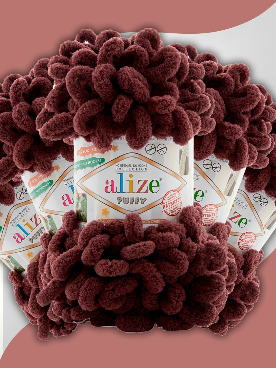 Пряжа для вязания Alize Puffy с готовыми петлями, цвет 993 розовый шоколад, 100 г / 9 м, 5 мотков