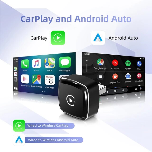 Обновленный беспроводной адаптер CarPlay 2025 года, беспроводной интеллектуальный блок Android Auto AI для интеллектуальных систем в автомобилях с проводным подключением CarPlay.