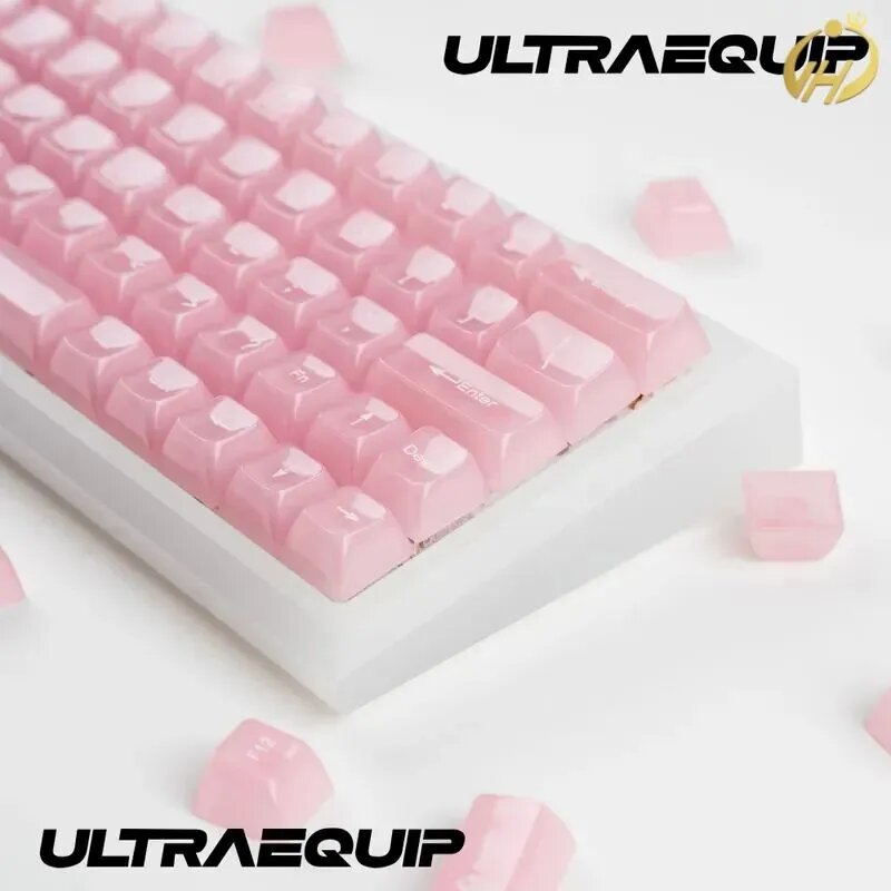 Кейкапы для механической клавиатуры - ULTRAEQUIP Набор "Фиолетовый Кристалл": 115шт, Фиолетовые Кристаллические, Матовые Полупрозрачные, Профиль Cherry, 4-Боковая Высокая Прозрачность, для MX Switch