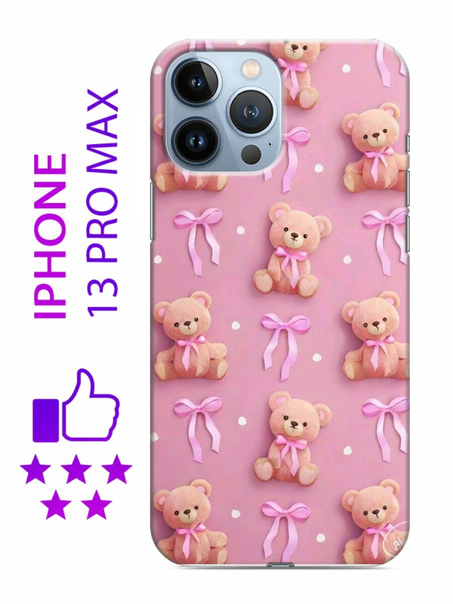 Чехол для Iphone 13 Pro Max с принтом Мишка с бантиками (Айфон 13 Про Макс)