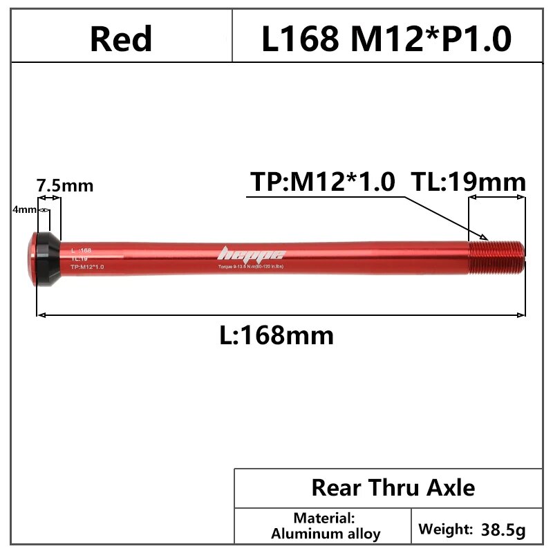 HEPPE MTB сквозная ось для велосипеда, красный L168 M12x1.0 TL19