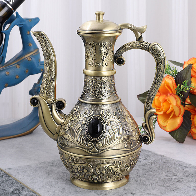 Европейская металлическая фляга под бронзу, домашний винный контейнер в античном стиле, высококачественная винтажная ретро-фляга, креативная винная фляга.