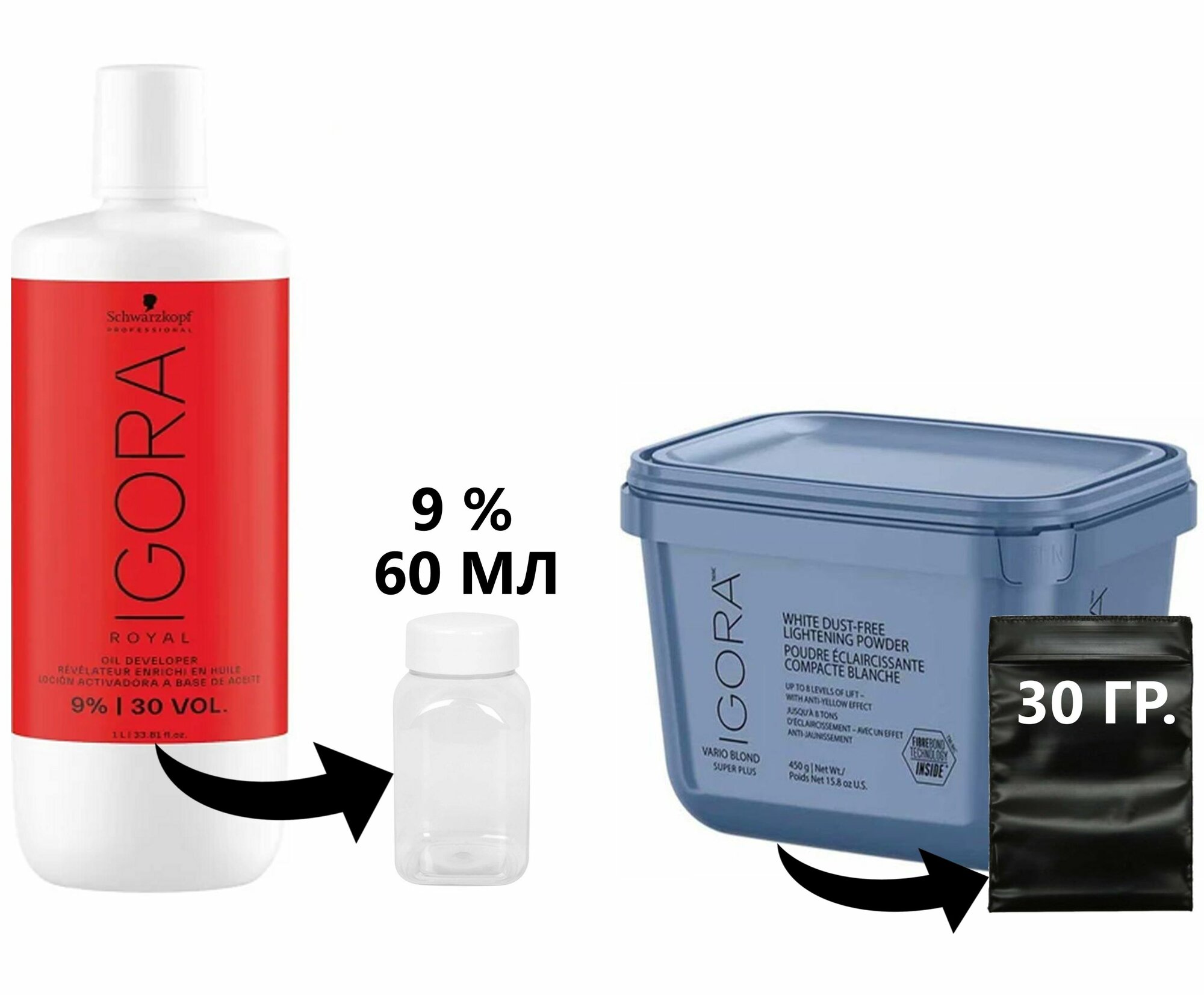 Набор для осветления Schwarzkopf Igora синяя оксид 9% 60мл+супра 30гр