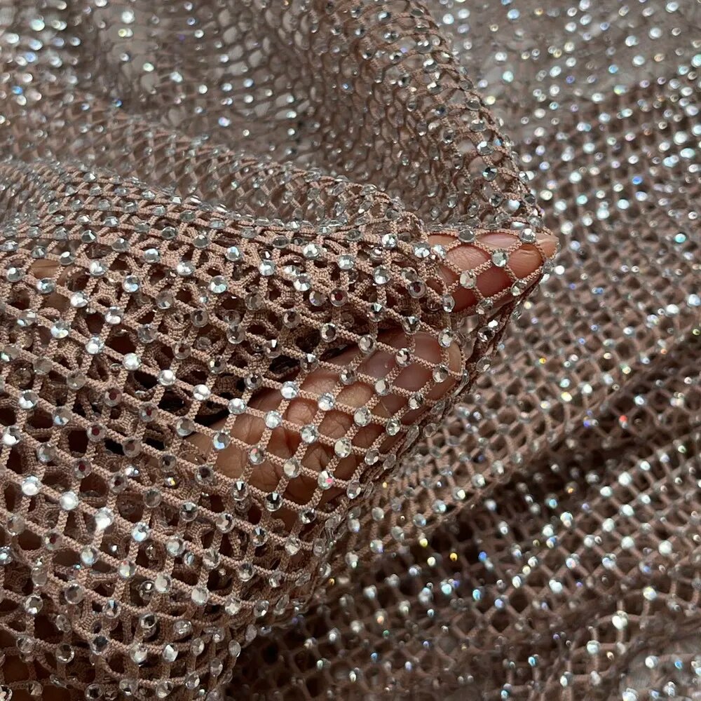Сетчатая ткань со стразами, Clear nude
