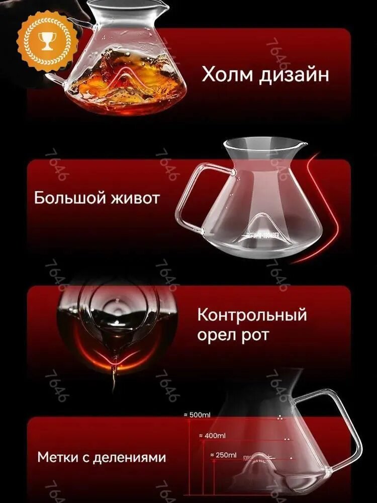 HW-3BOMBER Кофейник 600 мл из боросиликатного стекла для приготовления кофе, подарочный набор — фото 1