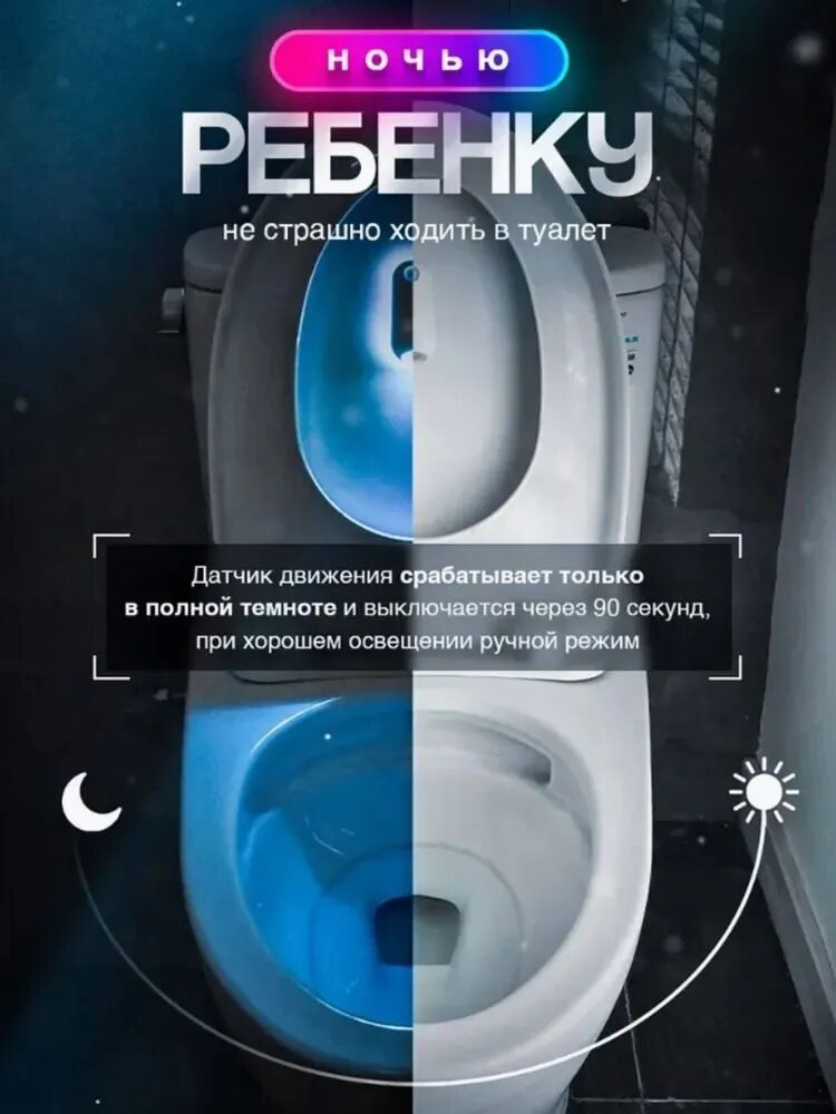 Подсветка для унитаза с датчиком движения VERTIO, LED 2 Вт, RGB, USB зарядка, Белый ABS пластик — фото 1