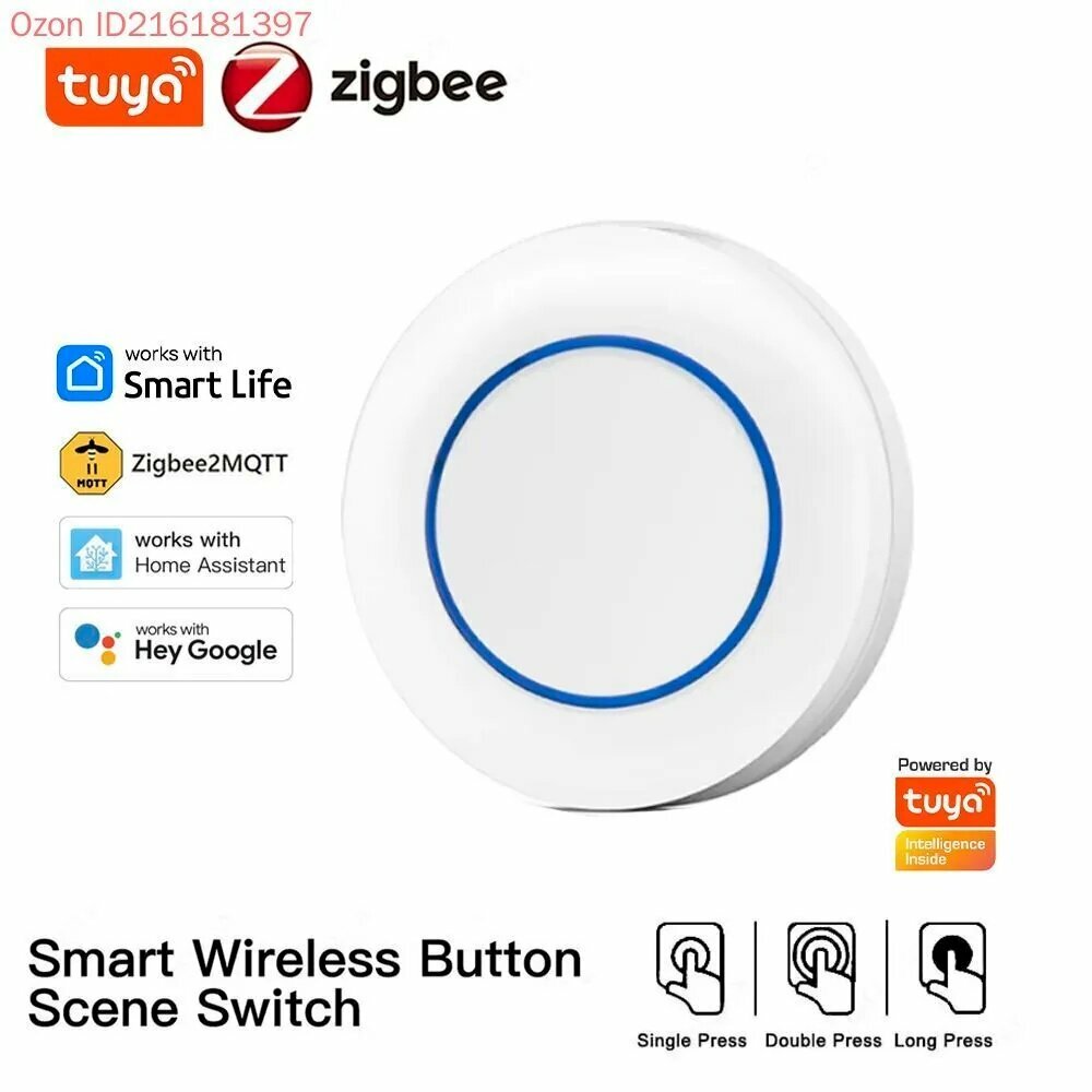 Умная кнопка Zigbee 3.0, Интеллектуальная кнопка переключения сцен, Google Home, Tuya Smart