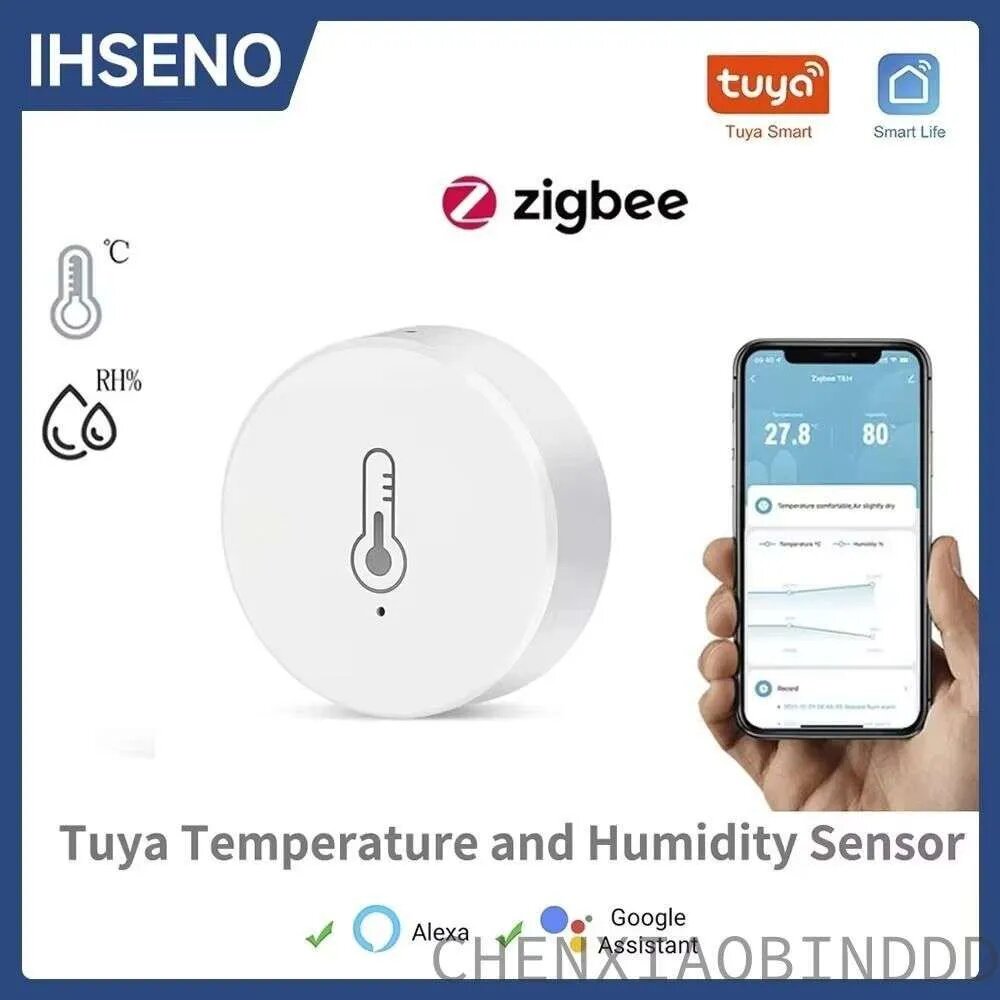 Интеллектуальный датчик температуры и влажности Tuya ZigBee, мини-гигрометр для помещений с питанием от батареи.