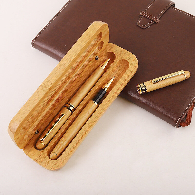 Подарочный набор из бамбуковой и деревянной ручки-перьевой ручки и шариковой ручки, возможно нанесение логотипа, винтажный рекламный подарок, оптовая продажа ручек из массива дерева.