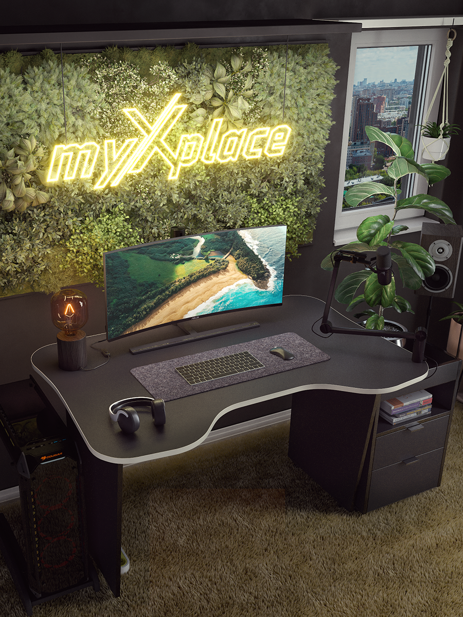 Компьютерный письменный стол, для школьника, для геймеров, Черно-Белый