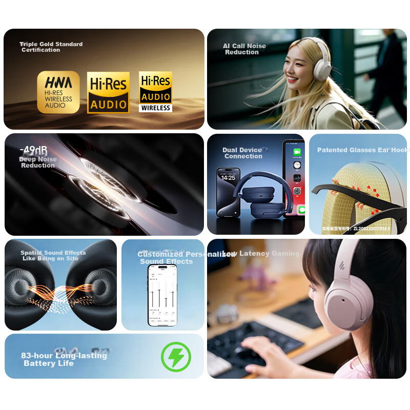 Наушники EDIFIER W820NB Premium с активным шумоподавлением Bluetooth 83-часовая батарея для мобильных устройств