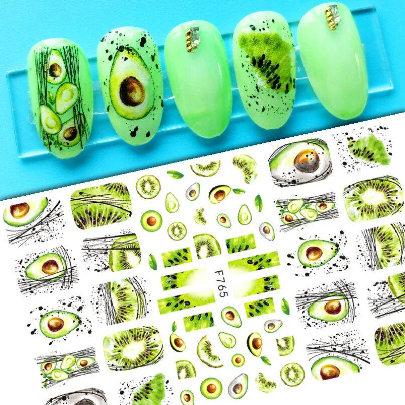 Наклейки на ногти Avocado F765, зеленые
