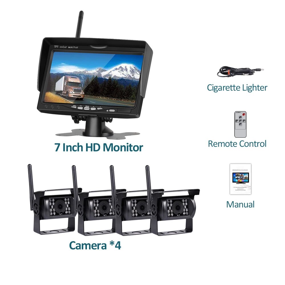 Беспроводная HD камера заднего вида для грузовиков, 7-дюймовый ЖК-монитор, камера Monitor-4cam