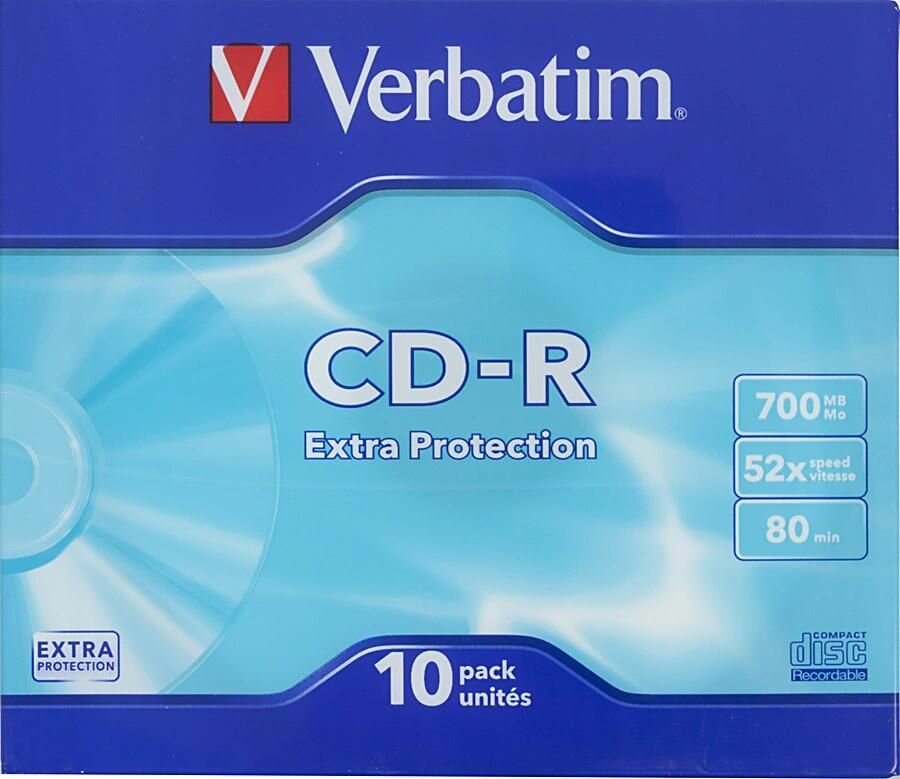 Диск CD-R Verbatim 700 Mb, 52х Slim case 10 шт, оптические (43415)
