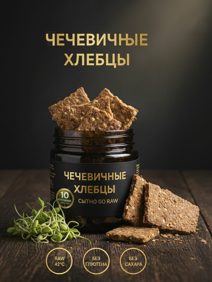 Cытно Go Raw Сыроедческие Ферментированные Чечевичные Хлебцы-Ломтики с Пробиотиками