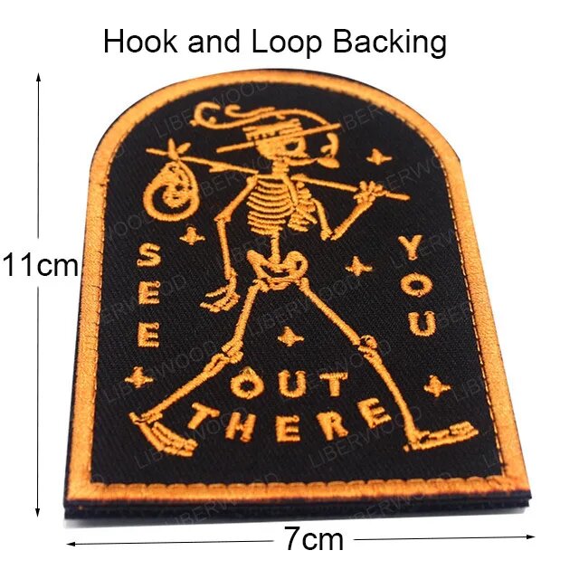 Патч вышитый LIBERWOOD с черепом, 11x7 см, hook loop back
