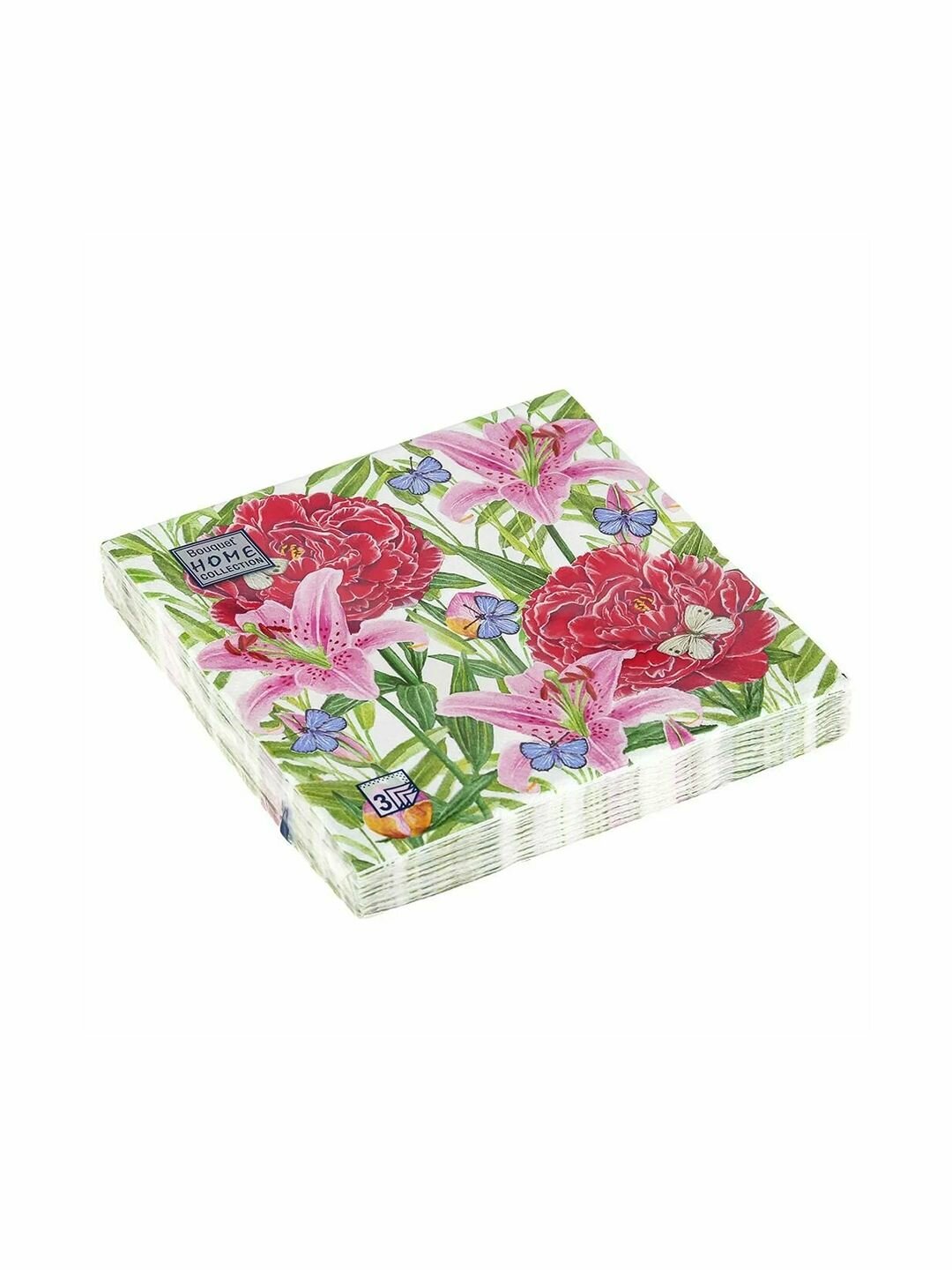 Салфетки бумажные трехслойные "Art Bouquet Home Collection" Пионы и лилии, 33х33 см, в пачке 20 штук