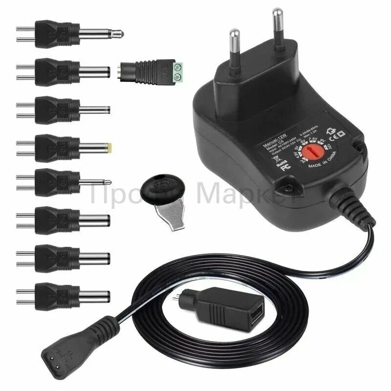 Регулируемый адаптер питания 12W 3V 4.5V 5V 6V 7.5V 9V 12V для светодиодов, EU