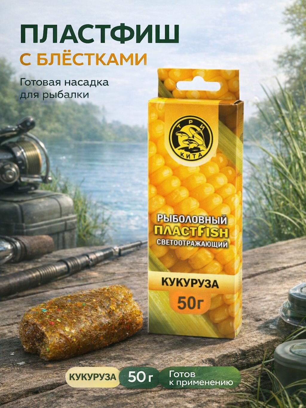 Пластилин для рыбалки пластфиш с блестками, Кукуруза, 50г - насадка для фидера, карпа, карася и леща