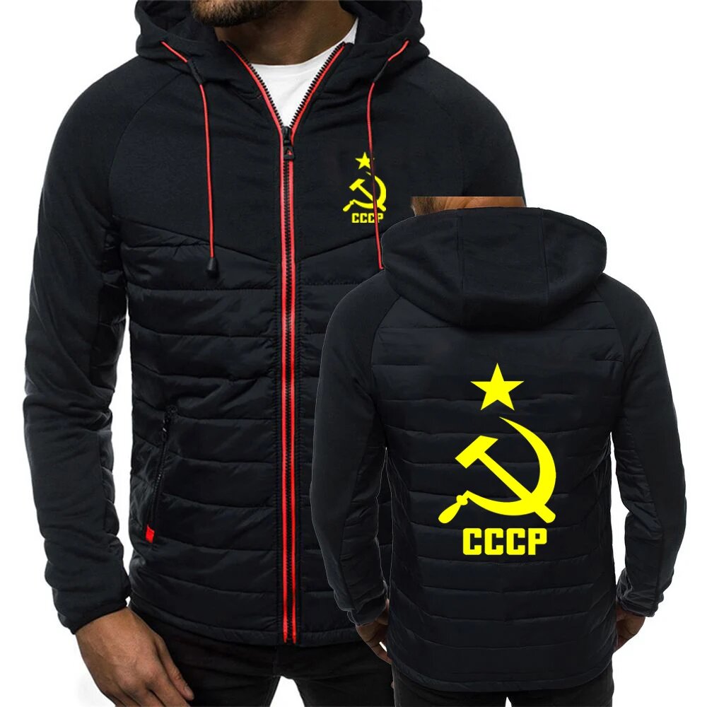 Мужская куртка с капюшоном CCCP, черная, XL
