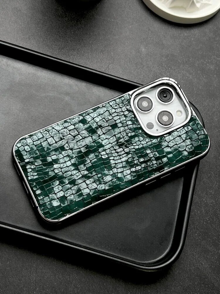 Кожаный чехол с крокодиловым покрытием для iPhone 17, Air 16, 15, Айфон 15 Про Макс, Зеленый, Green