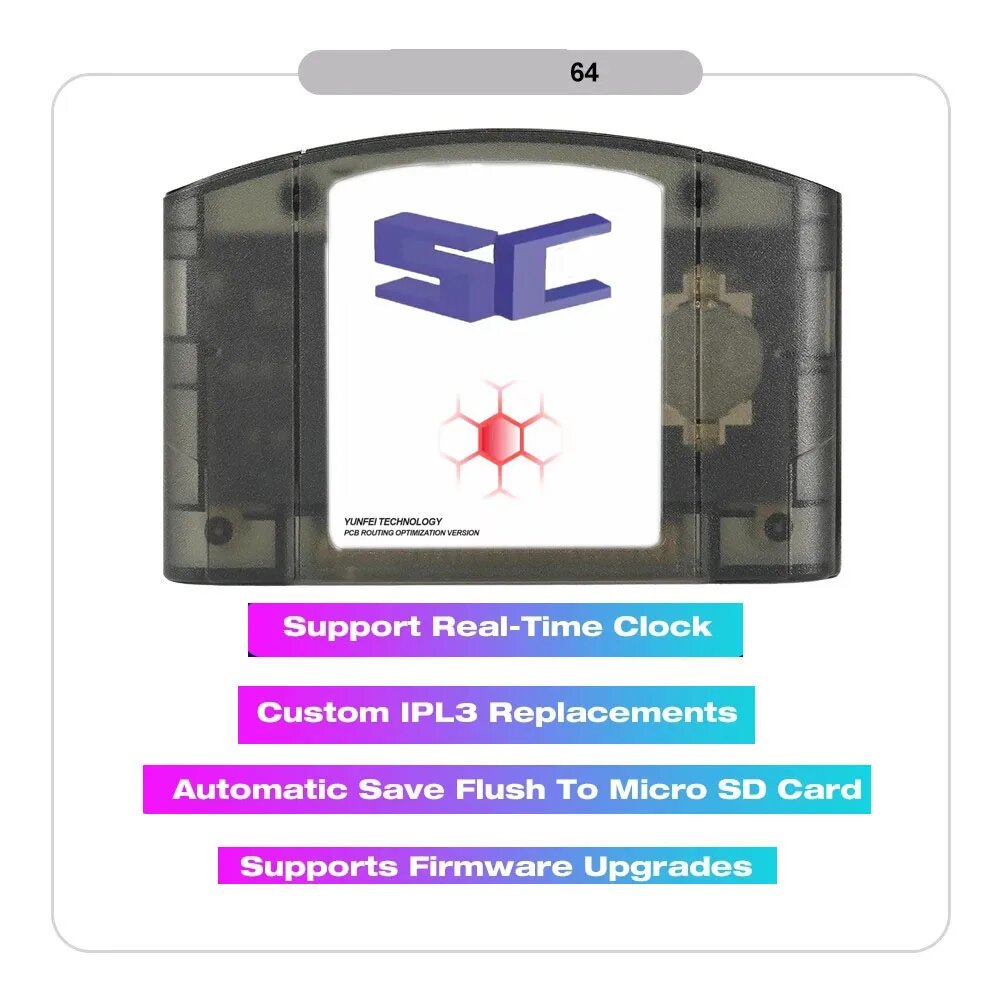 Игровой картридж SC64 N64 Transparent black