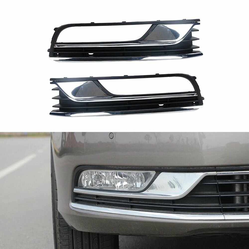 Решетка (крышка) передней противотуманной фары для VW Passat B7 2012-2016, пара 3AD853665/3AD853666, хром/черный