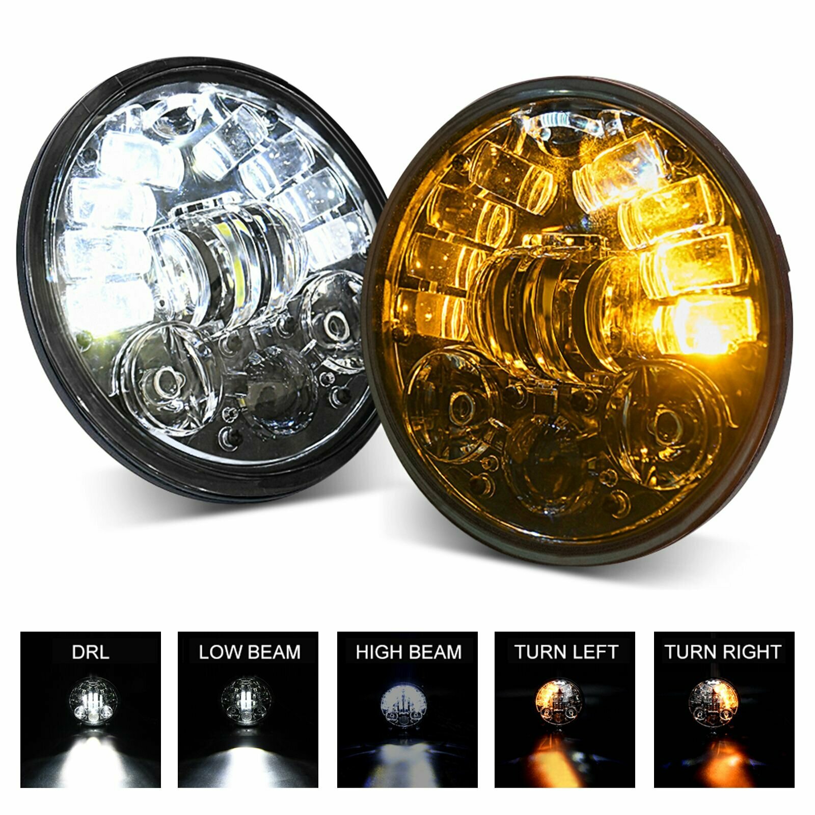 LED фара 5.75 дюйма для мотоцикла с ближним/дальним светом, ДХО и динамическими поворотниками, IP67, разъем H4, 9-30В