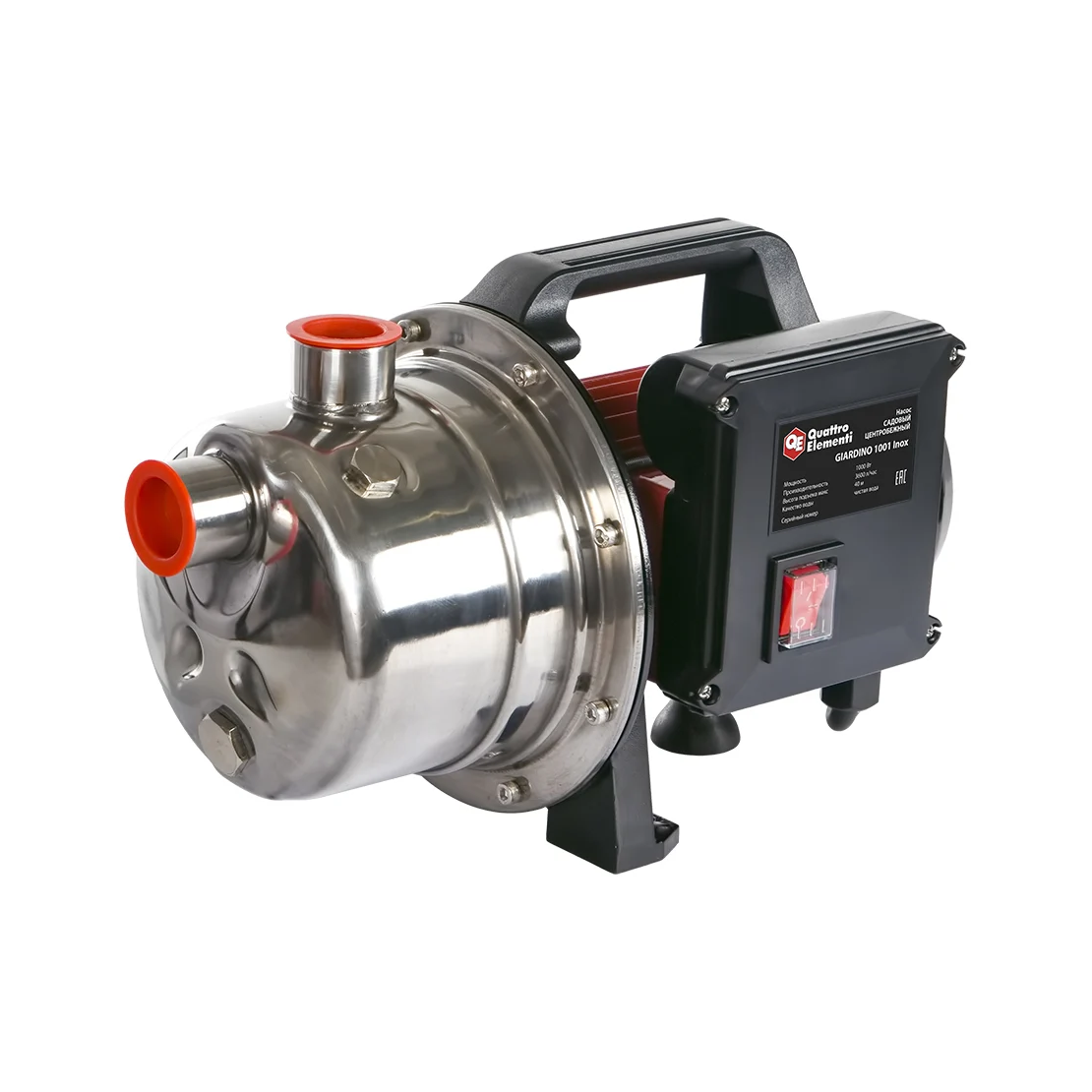 Насос садовый Quattro Elementi Giardino 1001 Inox, центробежный, 1000 Вт, 3600 л/час, напор 40 м, серебристый
