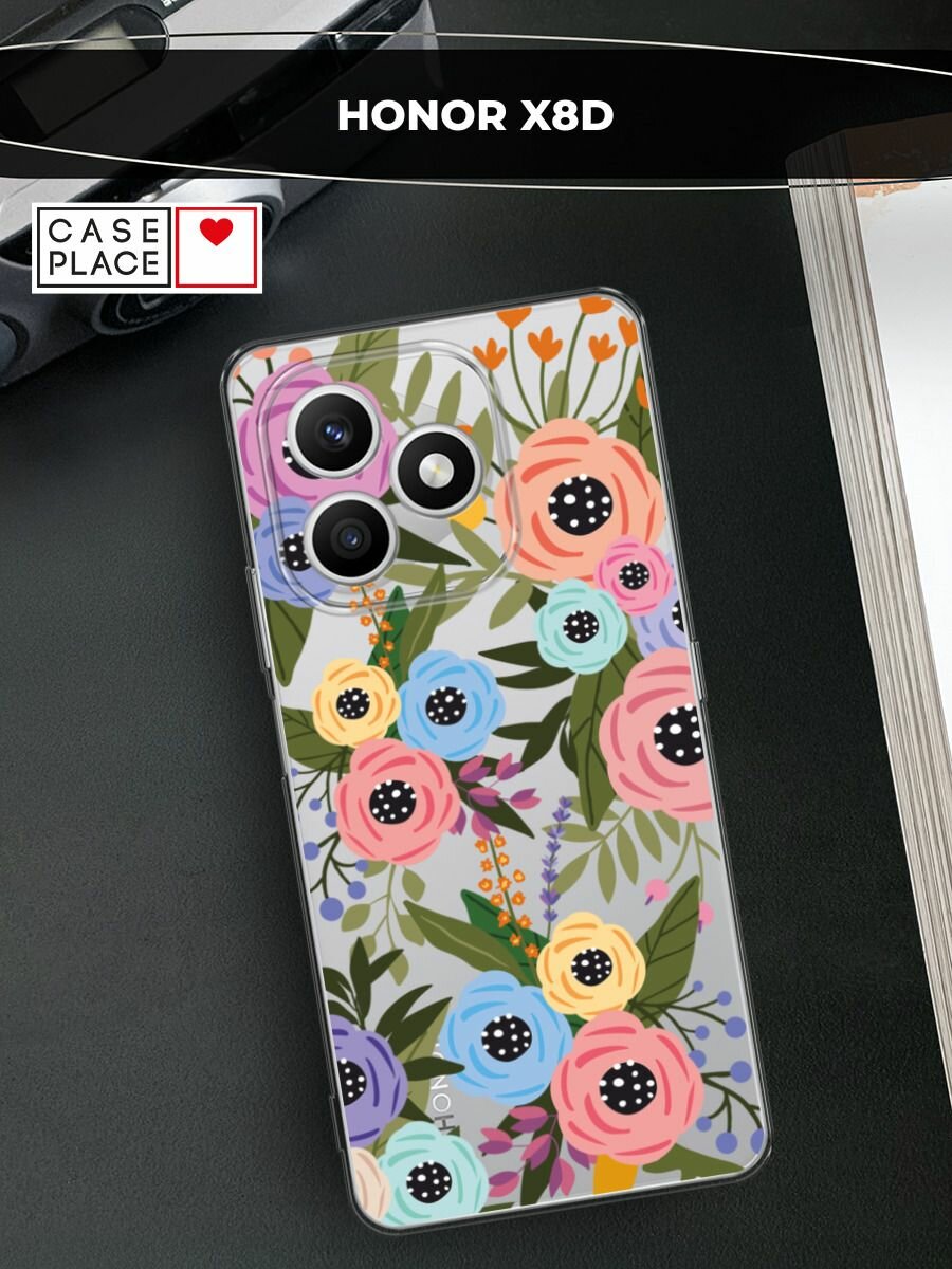 Чехол на Honor X8d / Хонор X8d с принтом Pattern of colored flowers, прозрачный