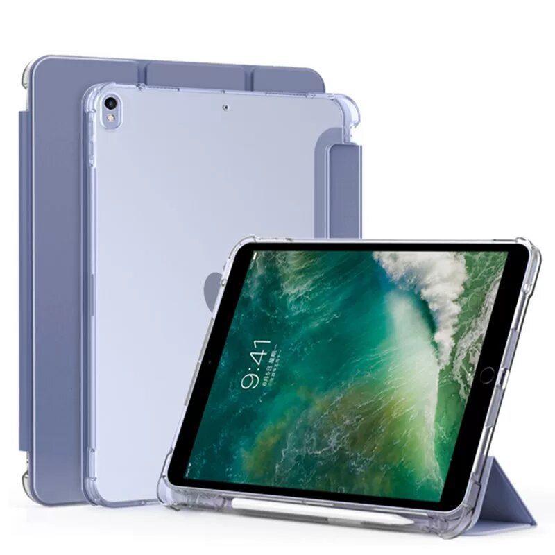 Чехол для iPad Pro 2018 11 дюймов совместимый с A1934/A1980, прозрачное матовое покрытие с отсеком для ручки, Лавандовый