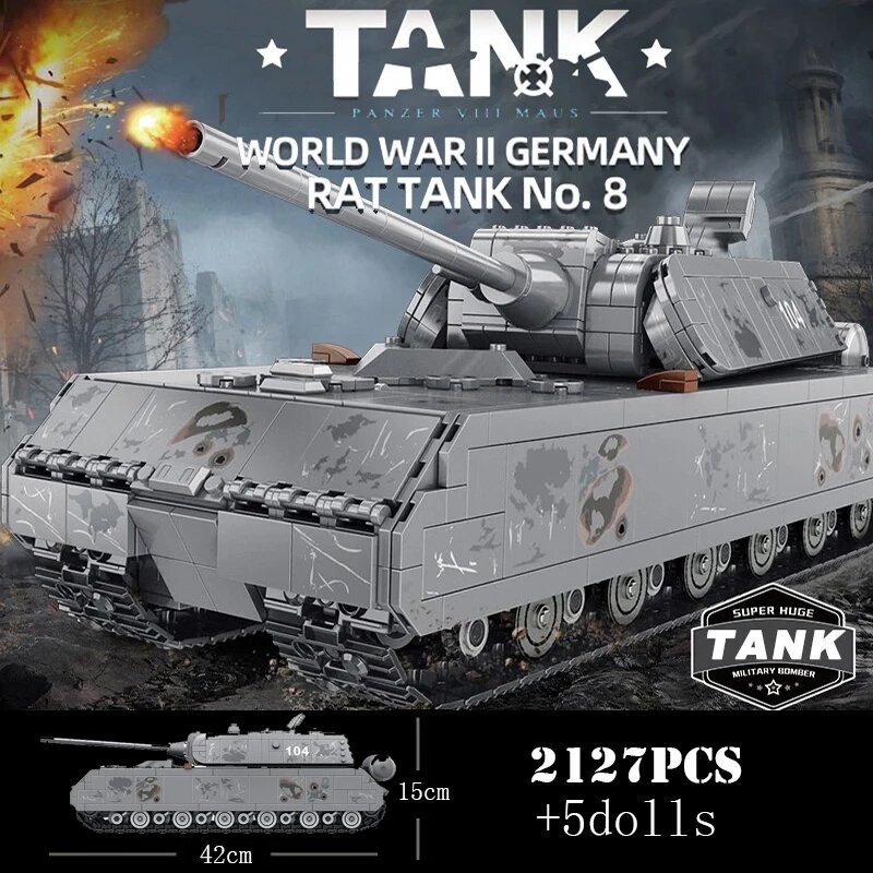 Танк Panzer VIII Maus конструктор 1000-2000 деталей Mouse Maus Tank