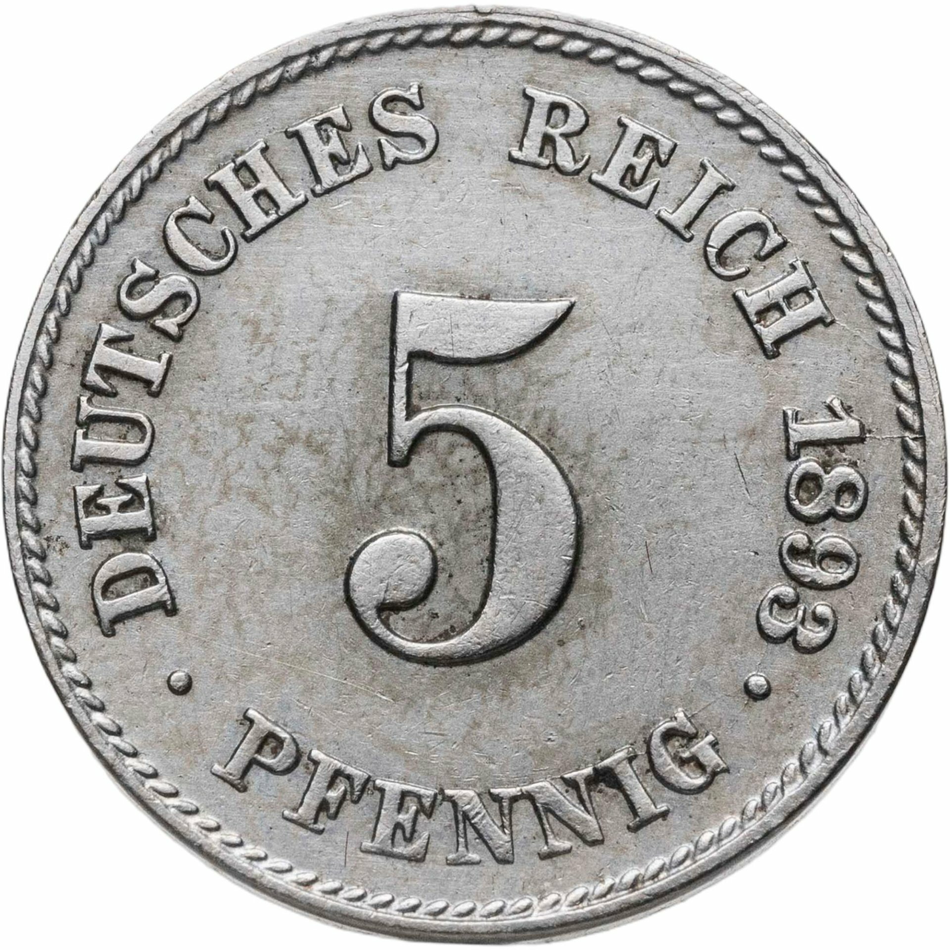 Германия 5 пфеннигов (pfennig) 1893 F знак монетного двора: "F" - Штутгарт