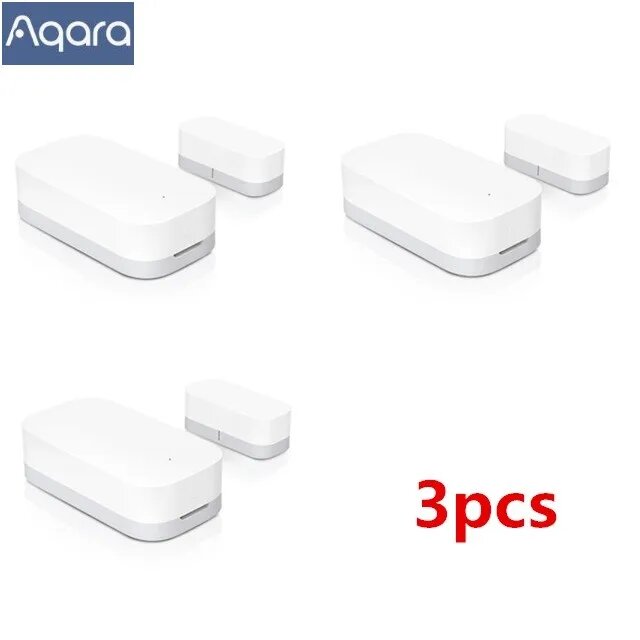 Датчик дверных и оконных сенсоров Aqara Zigbee MCCGQ11LM Смарт-сигнализация Совместима с шлюзом Mijia, Xiaomi Home, приложением Homekit - 3 штуки