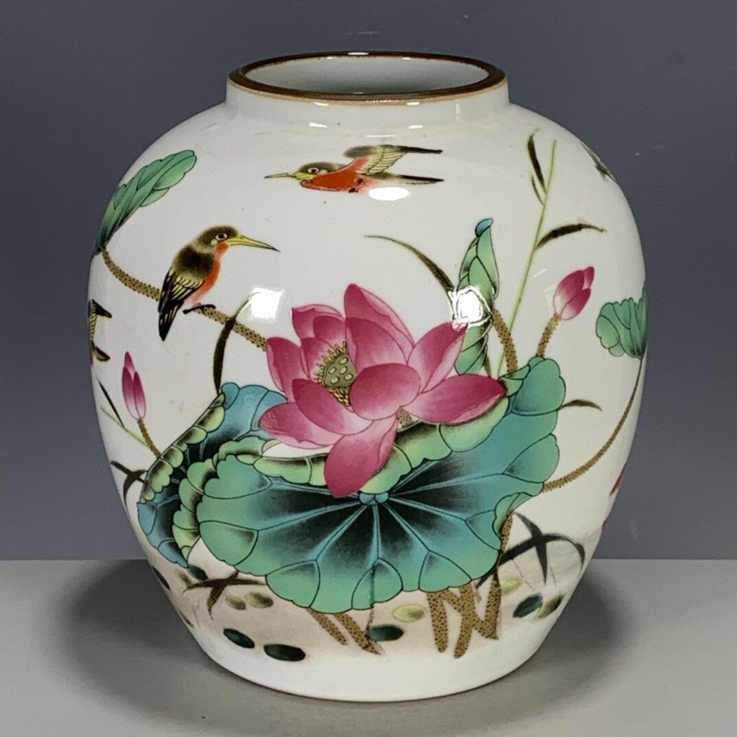 Винтажная ваза "Jingdezhen Pink Crane", керамика, напольная, 15х13 см