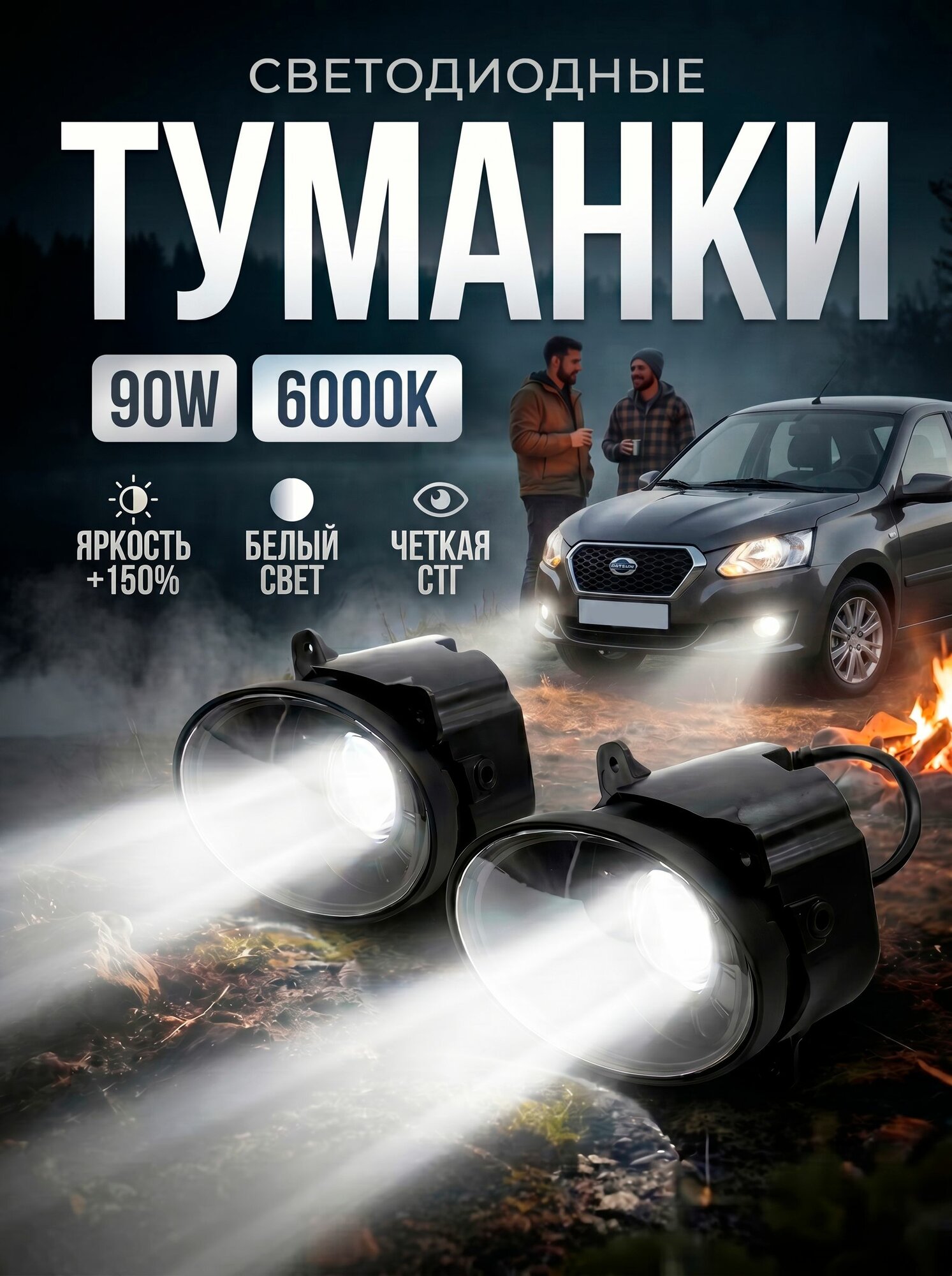 Светодиодные LED птф с линзой на Datsun mi-Do и Datsun on-DO / led противотуманки для Датсун