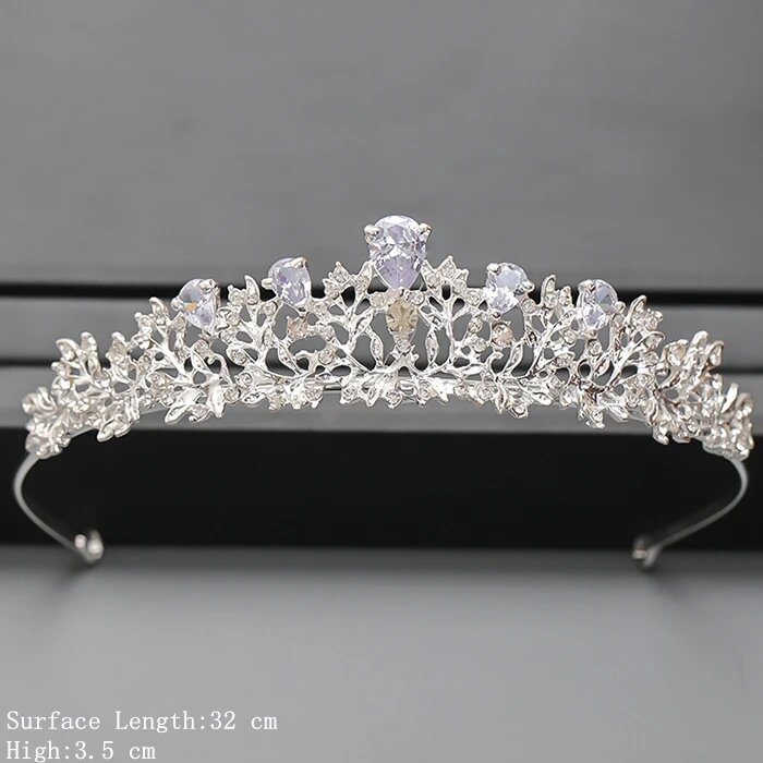 Серебряная диадема с кристаллами, Silver COLOR4, 32 см