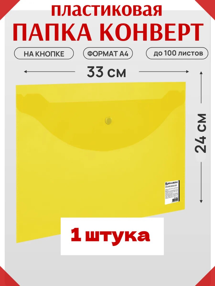 Папка для документов а4 на кнопке пластиковая, 1 штука
