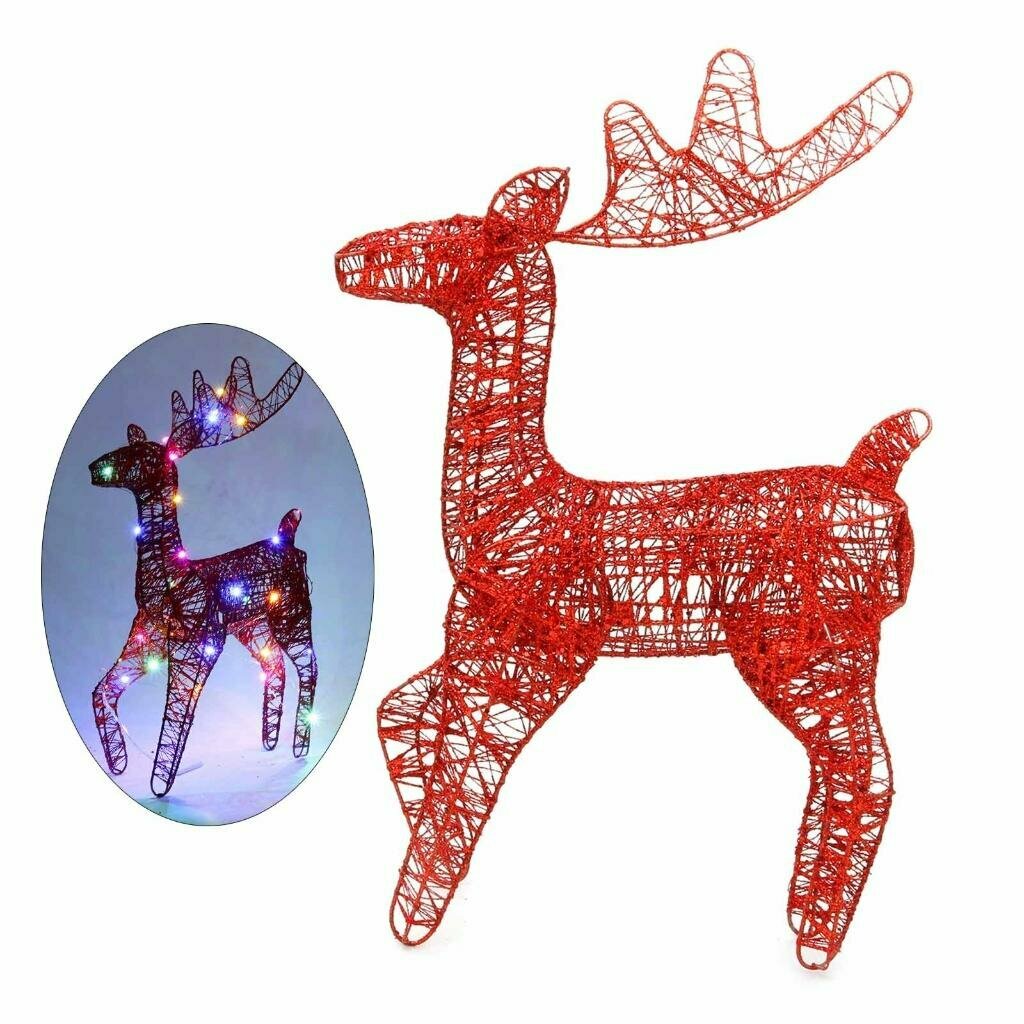 Новогодняя фигурка оленя с LED-подсветкой, красный - Фонари