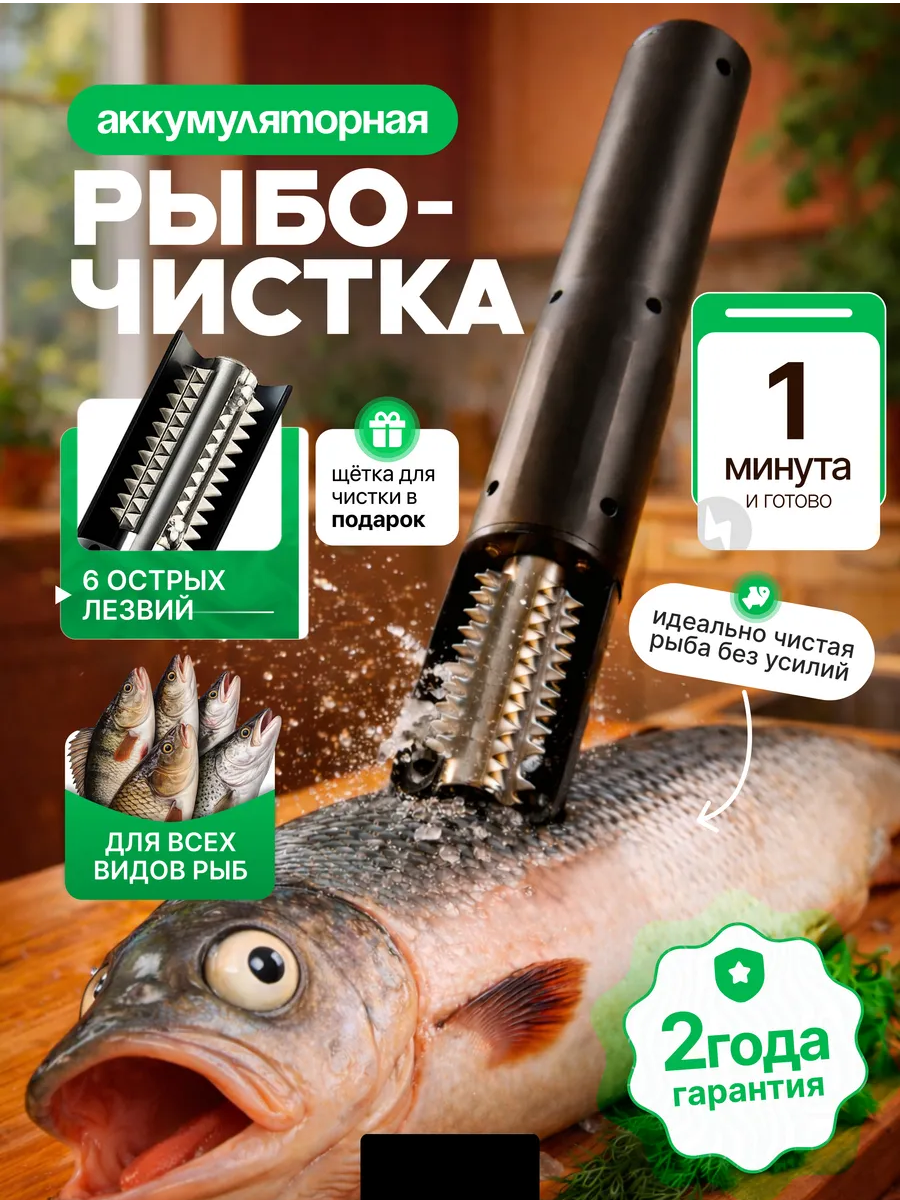 Рыбочистка, аккумуляторная, 6 лезвий, нержавеющая сталь AISI-304