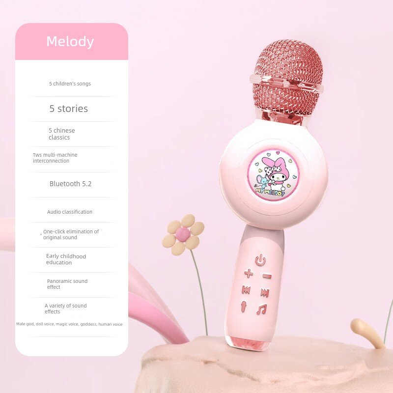Детский микрофон-караоке Май Мелоди с 8 ГБ памяти, 15+ песнями, Bluetooth, USB зарядкой и подключением к двум